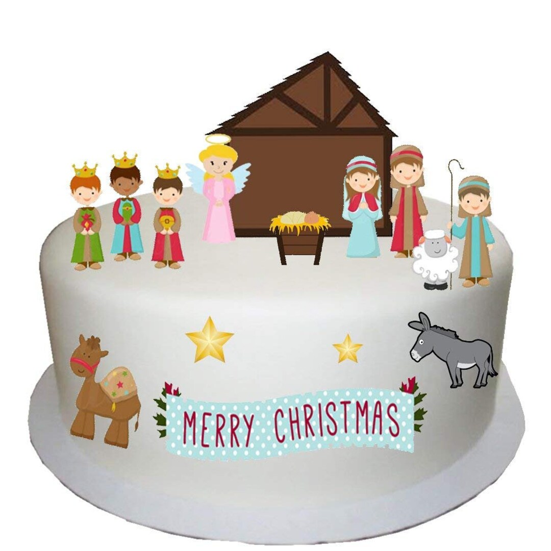 Cute Children's Nativity Christmas Edible Stand up Wafer Paper Cake ...