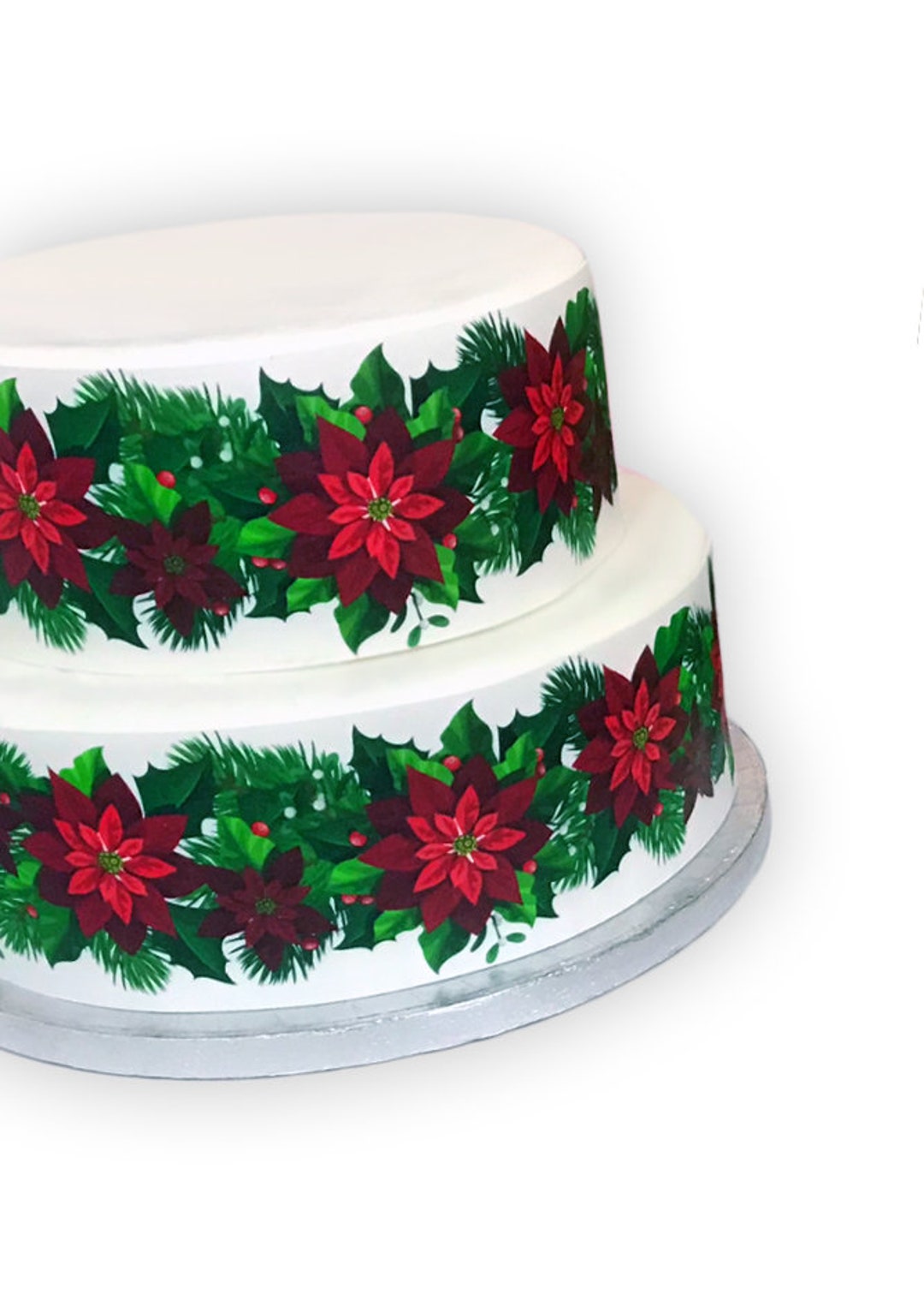 Christmas Red Poinsettia Flower Border Ribbon Icing Cake Decoration ...