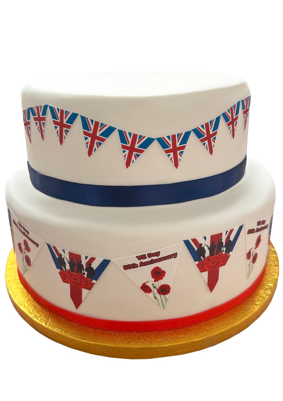 VE Day 80th Anniversary WW2 Remembrance Cake Bunting Edible Icing Cake ...