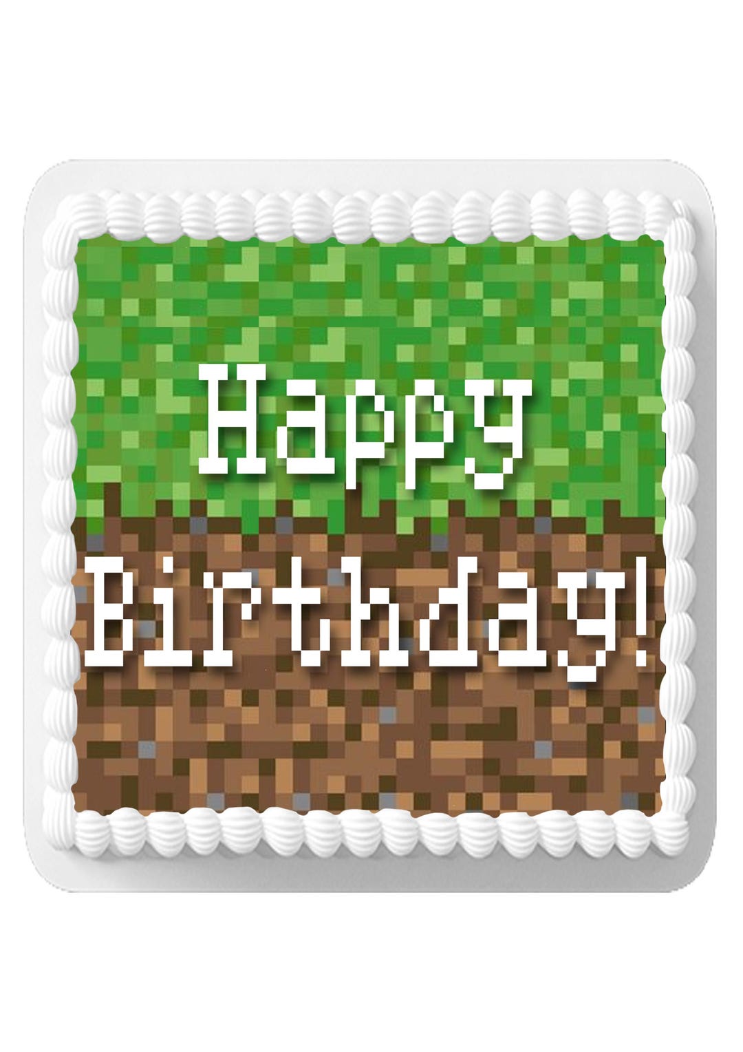 Pixel Pixelated Gaming Happy Birthday 7.5 Inch SQUARE Edible Icing Cake ...