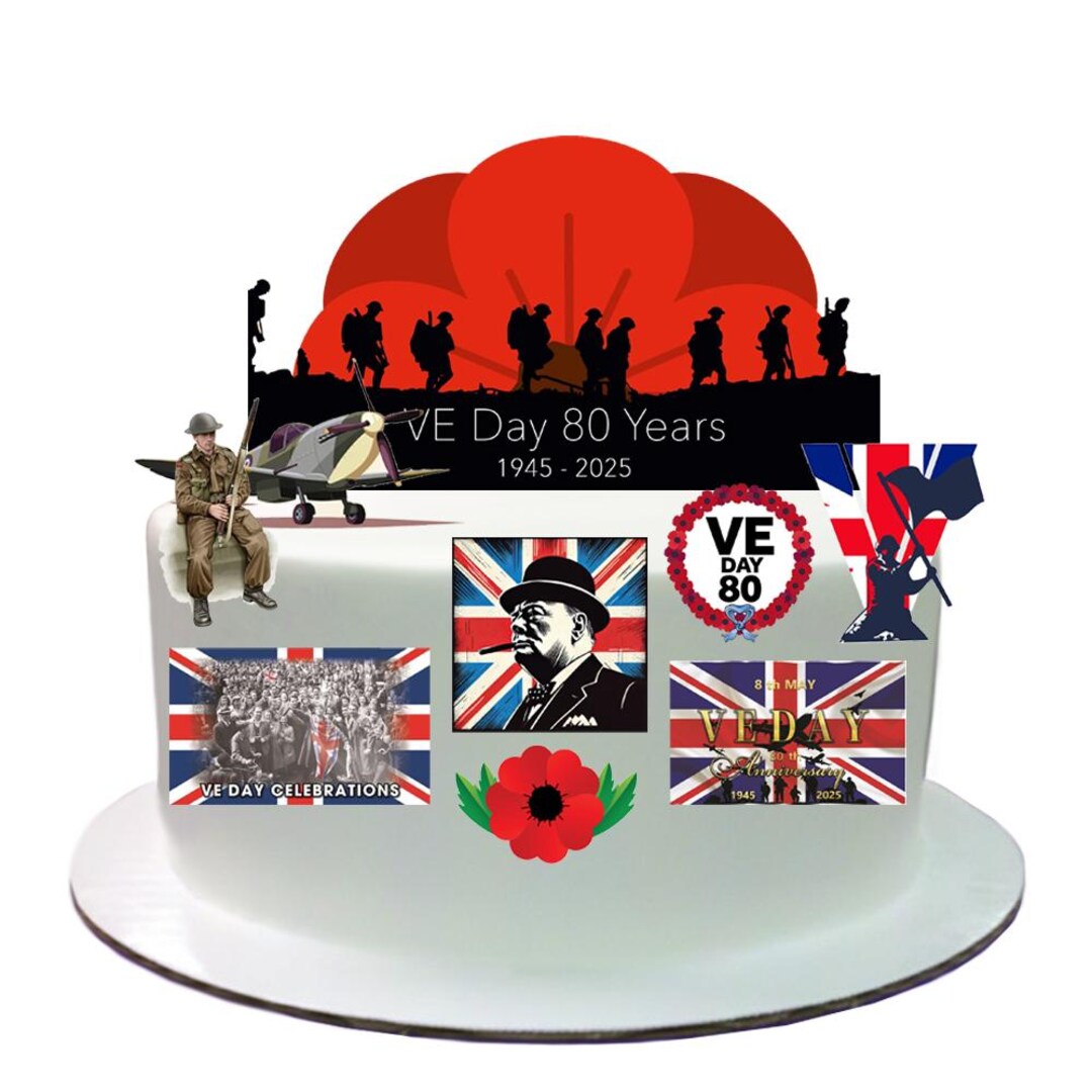 VE Day 80 Years WWII WW2 Edible Stand up Wafer Paper Cake Scene ...