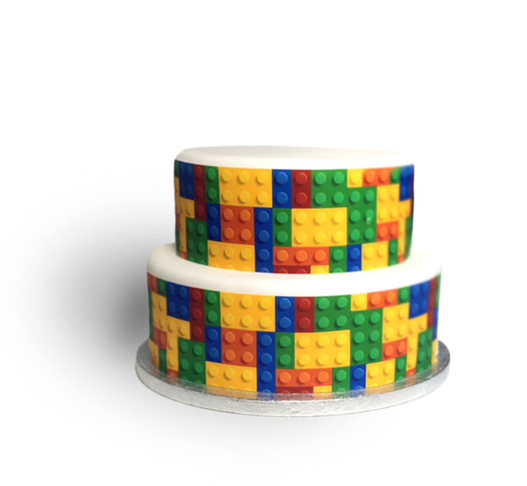 Colourful Block Brick Border Ribbon Icing Cake Decoration Topper ...