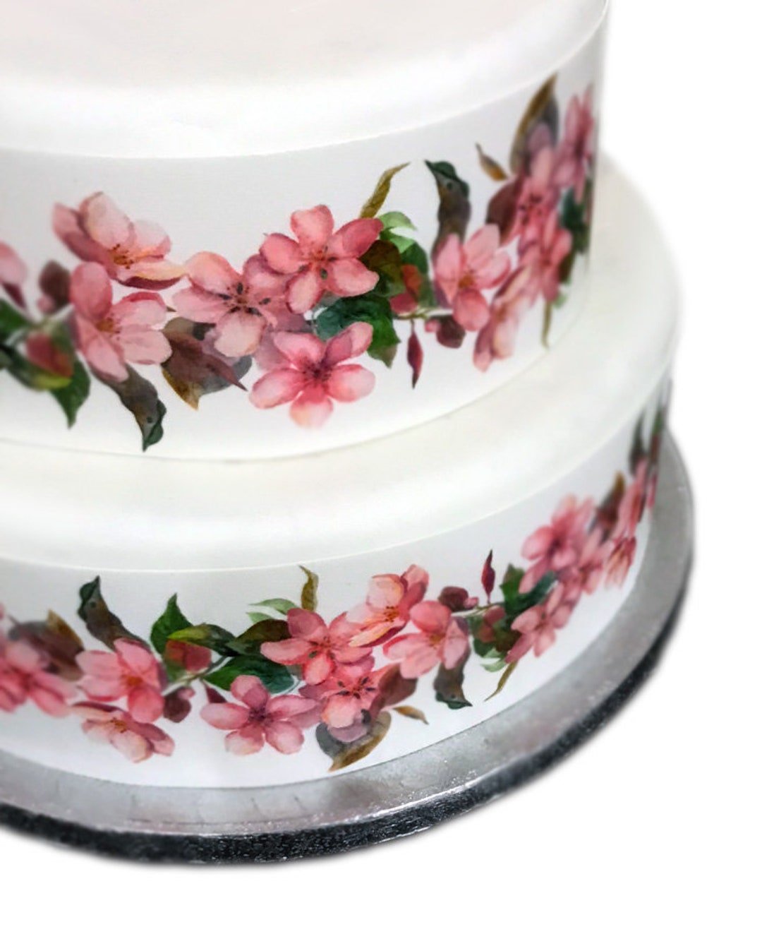 Pink Cherry Blossom Spring Flower Border Ribbon Icing Cake Decoration ...