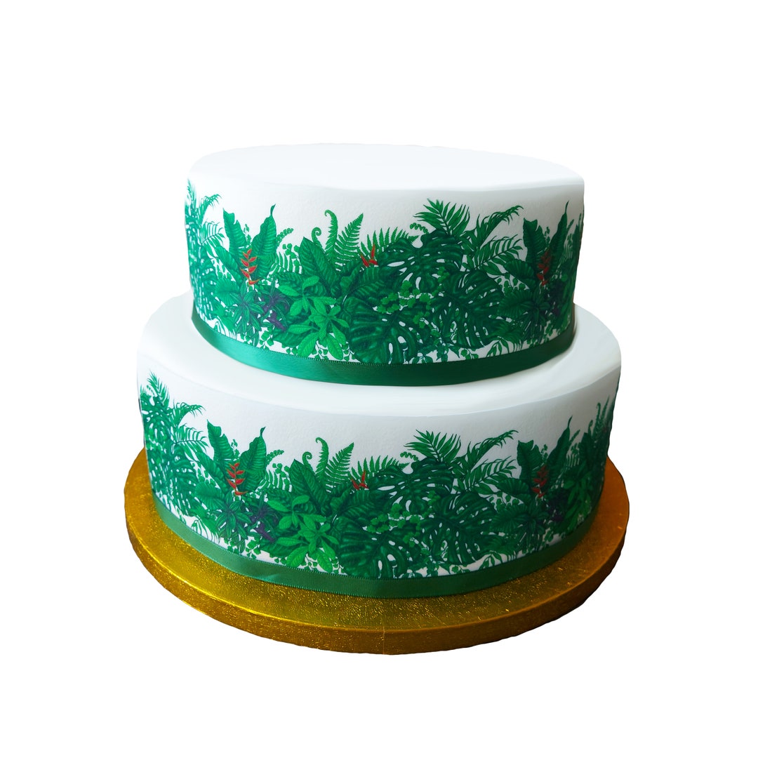 Tropical Green Leaves Leaf Plant Border Ribbon Icing Cake Decoration ...