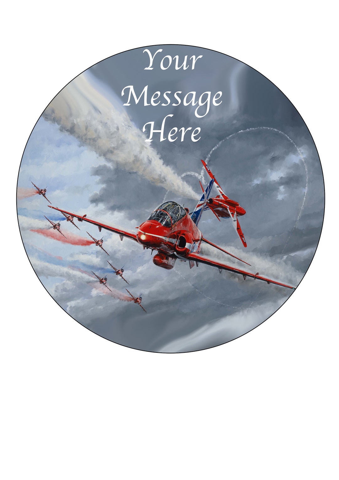 Personalised Red Arrows RAF Jet Plane 7.5inch Circle Edible Icing Cake ...