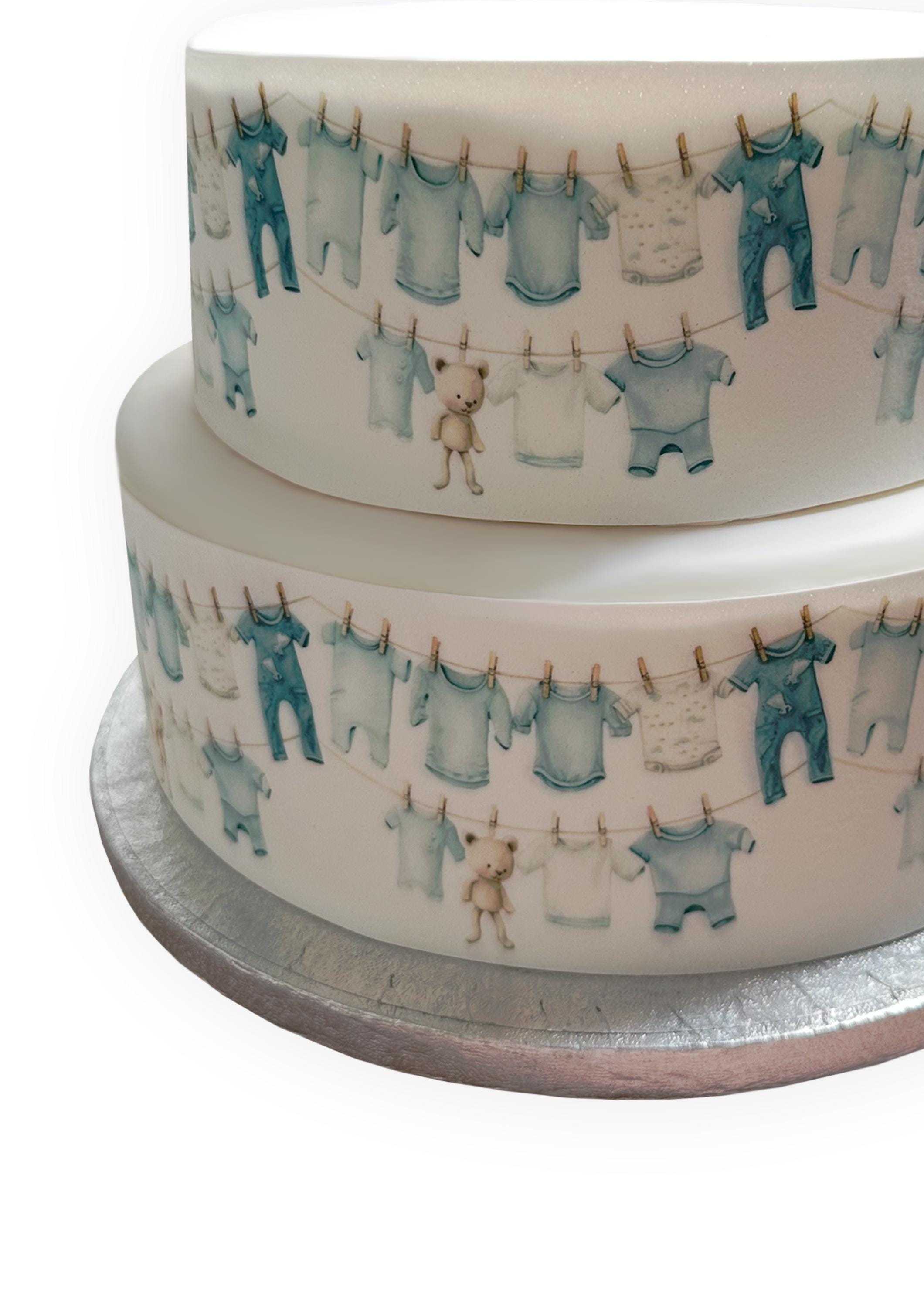 Cute Hanging Clothes Baby Boy Shower Border Ribbon Icing Cake ...