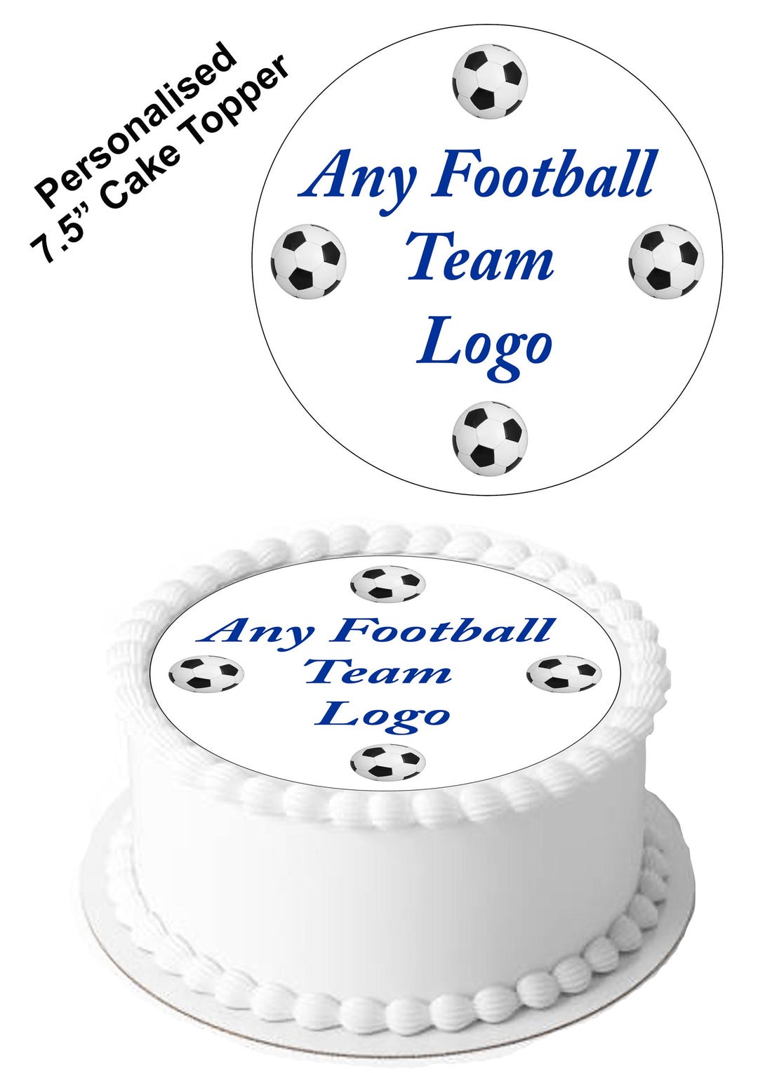 Personalised Any FOOTBALL TEAM LOGO 7.5inch Circle Edible Icing Cake ...