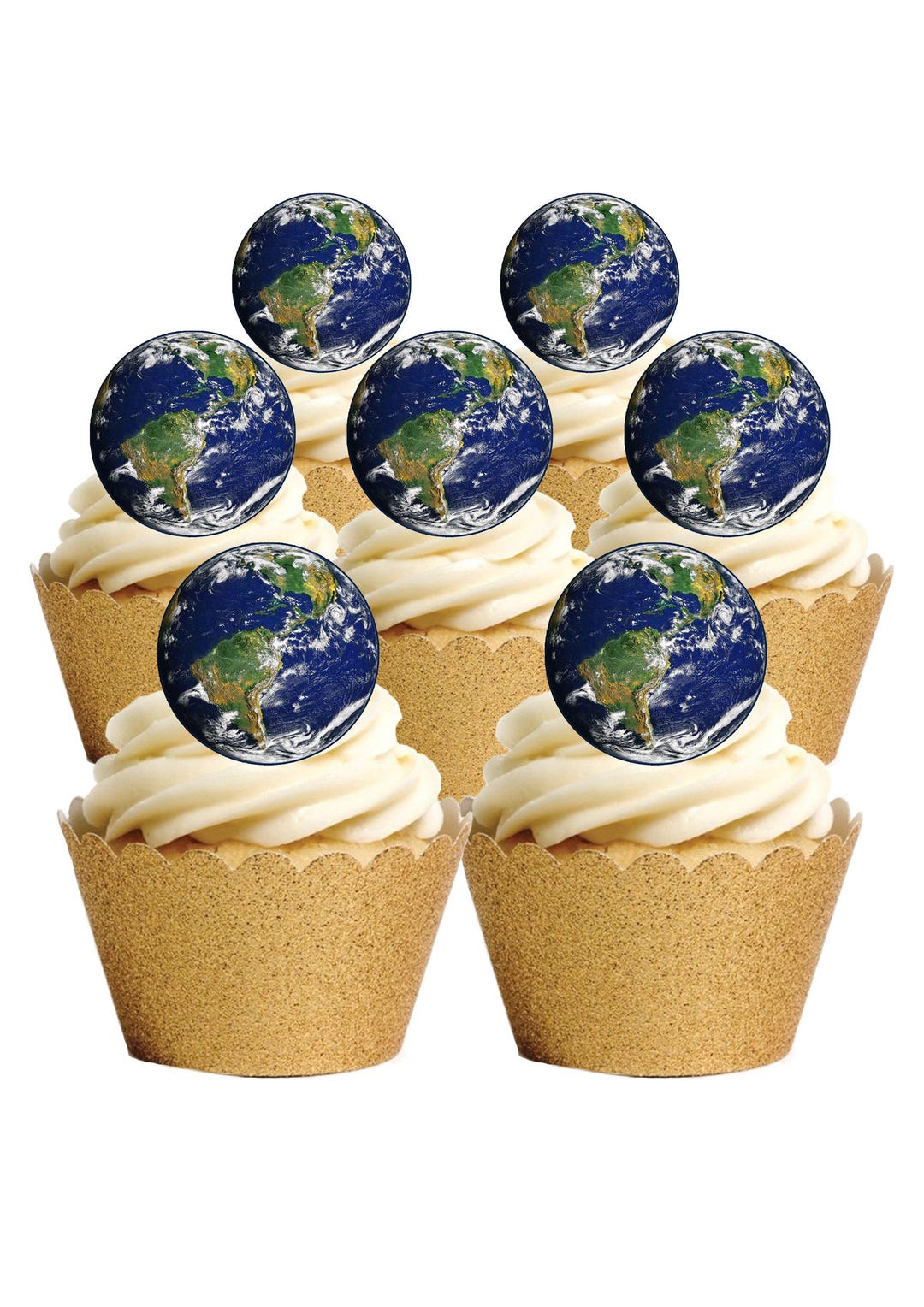 24 Precut Planet Earth Themed Edible Wafer Paper Cake Cupcake Toppers ...