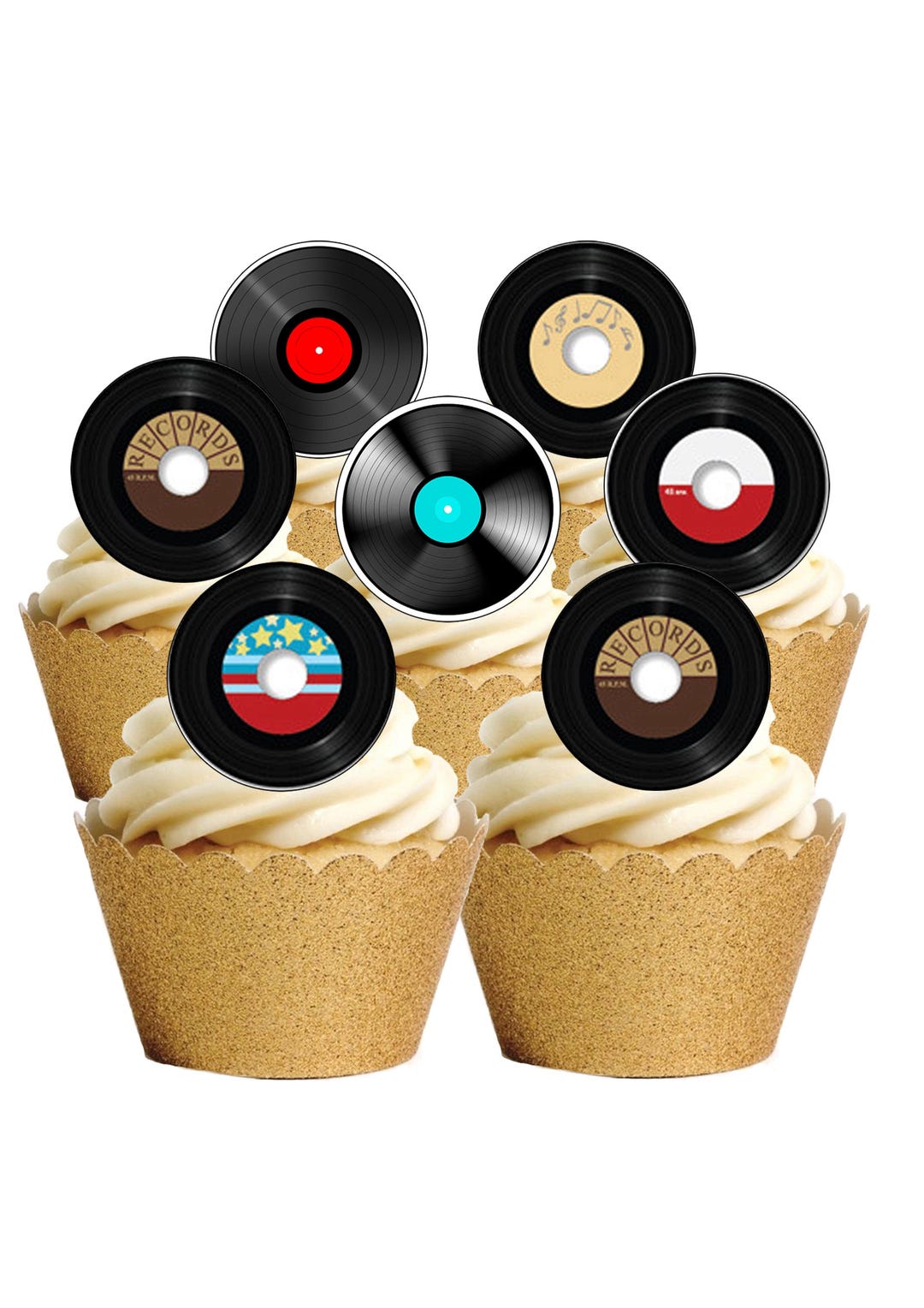 24 Precut Vinyl Record Album Single Disc Themed Edible Wafer Paper Cake ...