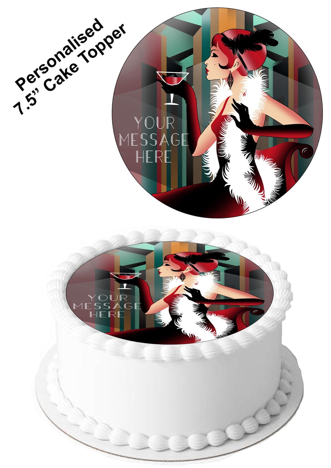 Personalised Art Deco Party Flapper Girl 7.5inch Circle Edible Icing ...