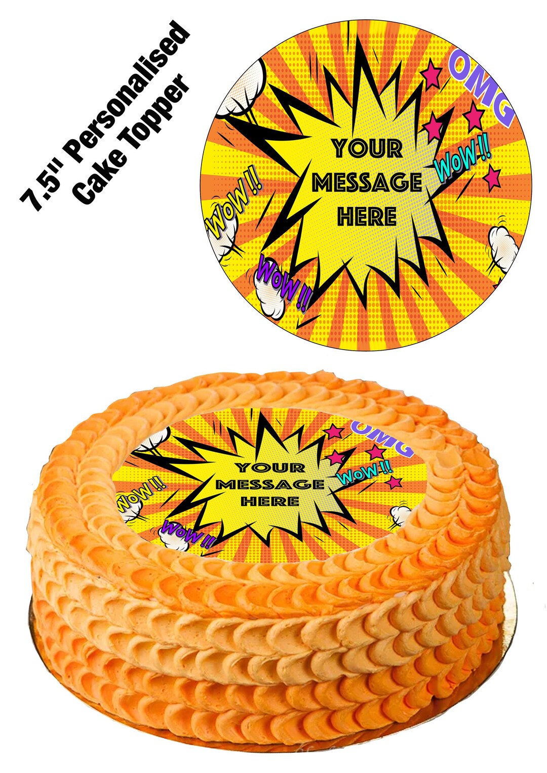 Personalised Message Pow Zap Superhero Style 7.5inch Circle Edible ...