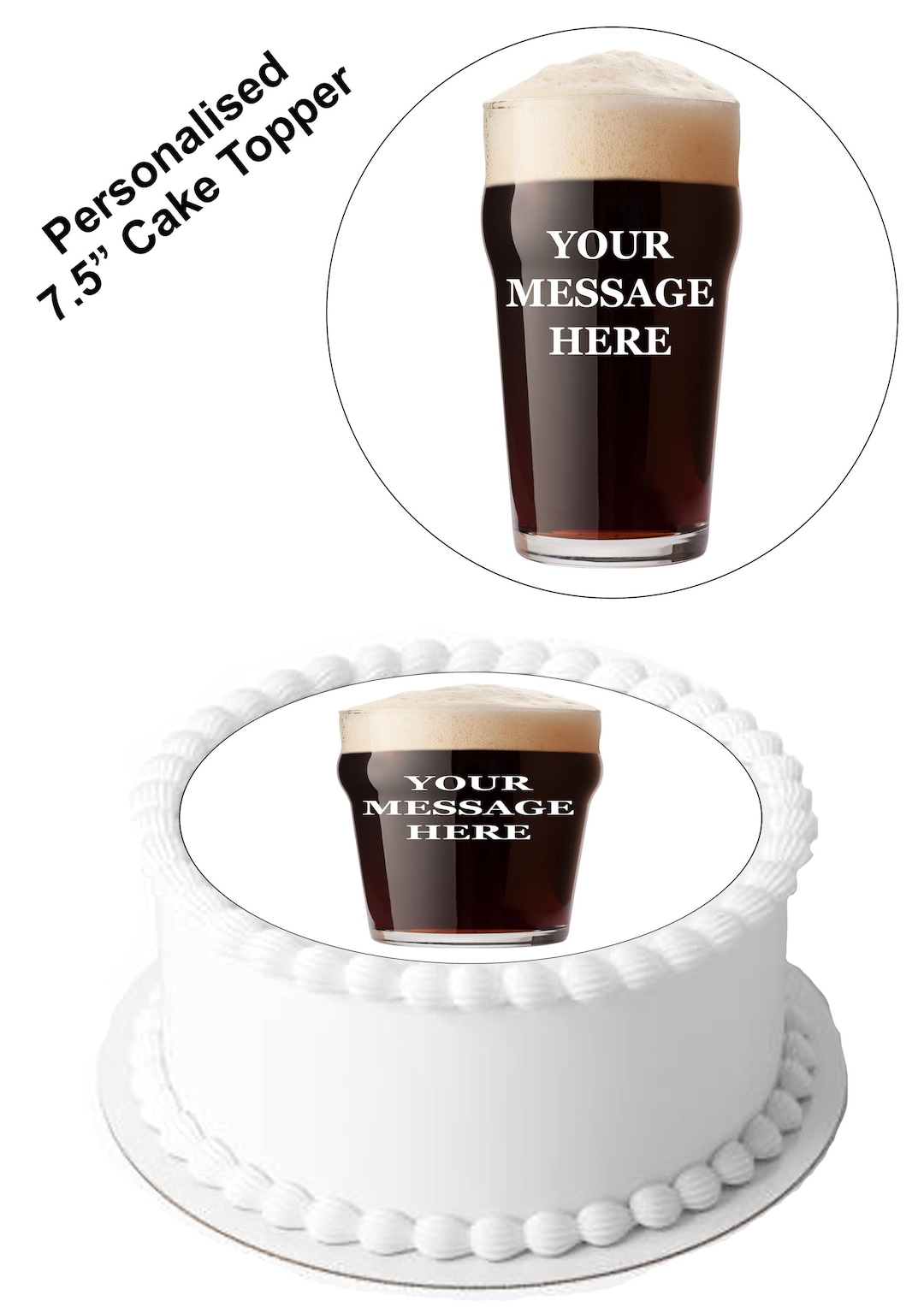 Personalised Message Guinness Drinks Design 7.5inch Circle Edible Icing ...
