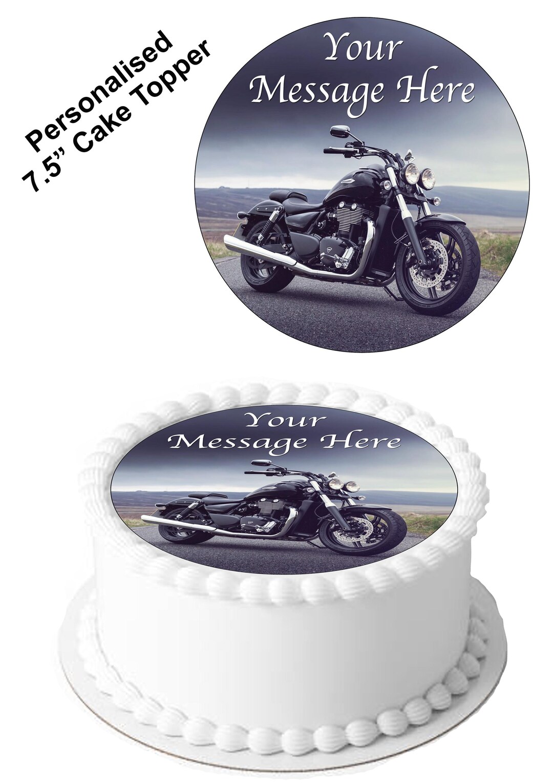 Personalised Message Motorbike Classic Harley Bike 7.5inch Circle ...