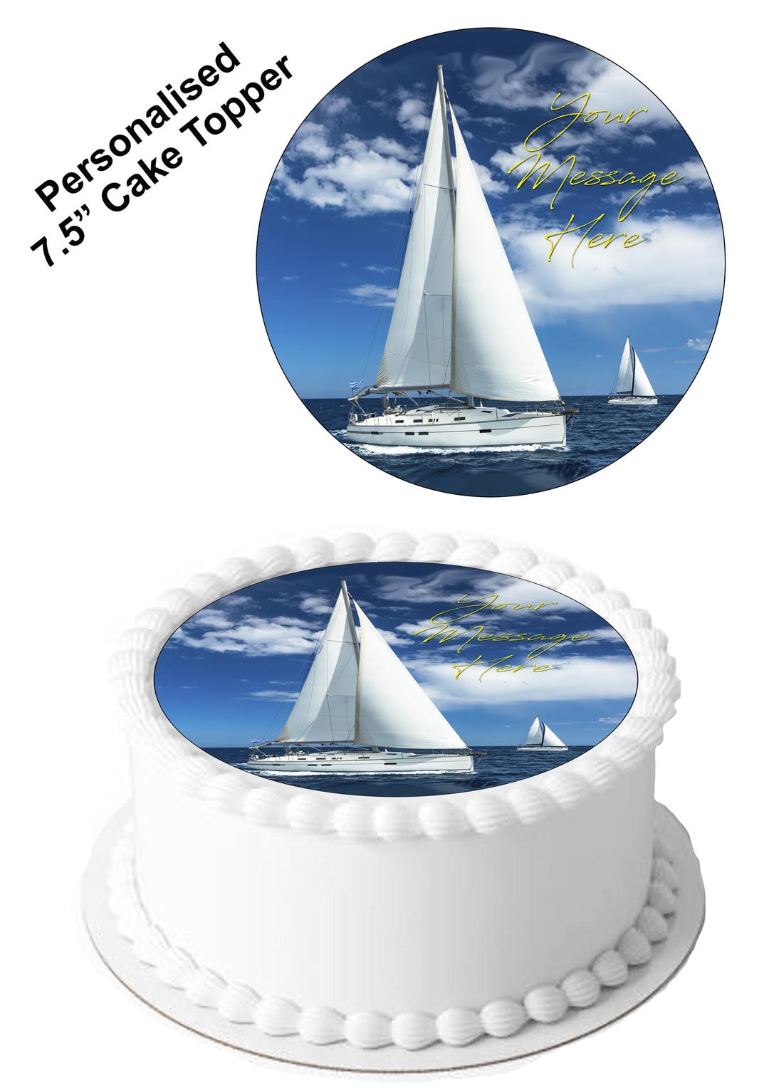 Personalised Sailing Yacht Boat Design 7.5inch Circle Edible Icing Cake ...
