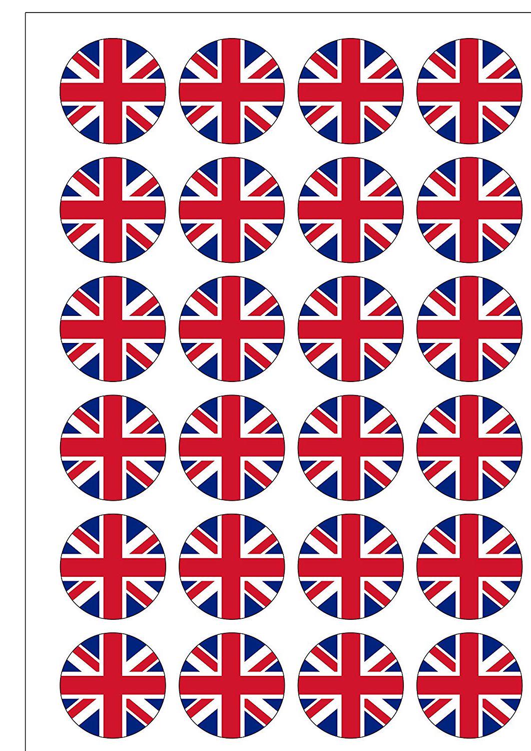 24 Precut Union Jack Great Britain Flag Themed Edible Wafer Paper Cake ...