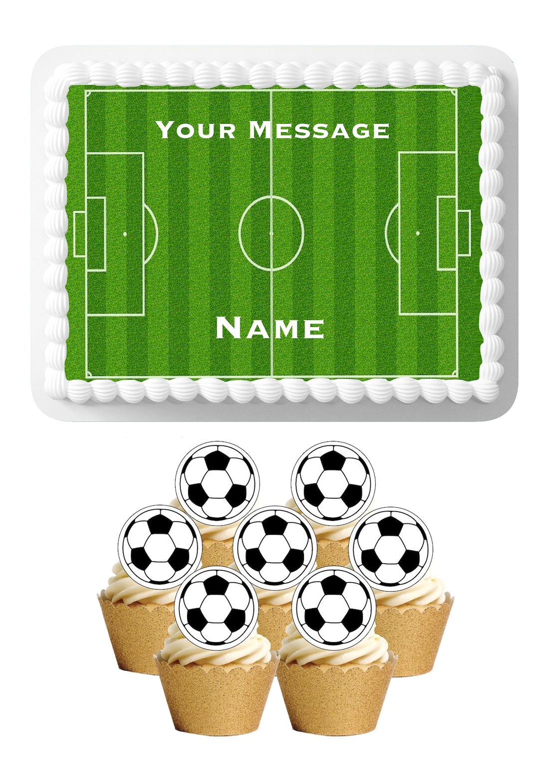 PERSONALISED A4 Football Pitch Edible Icing Cake Topper & 24 40mm ...