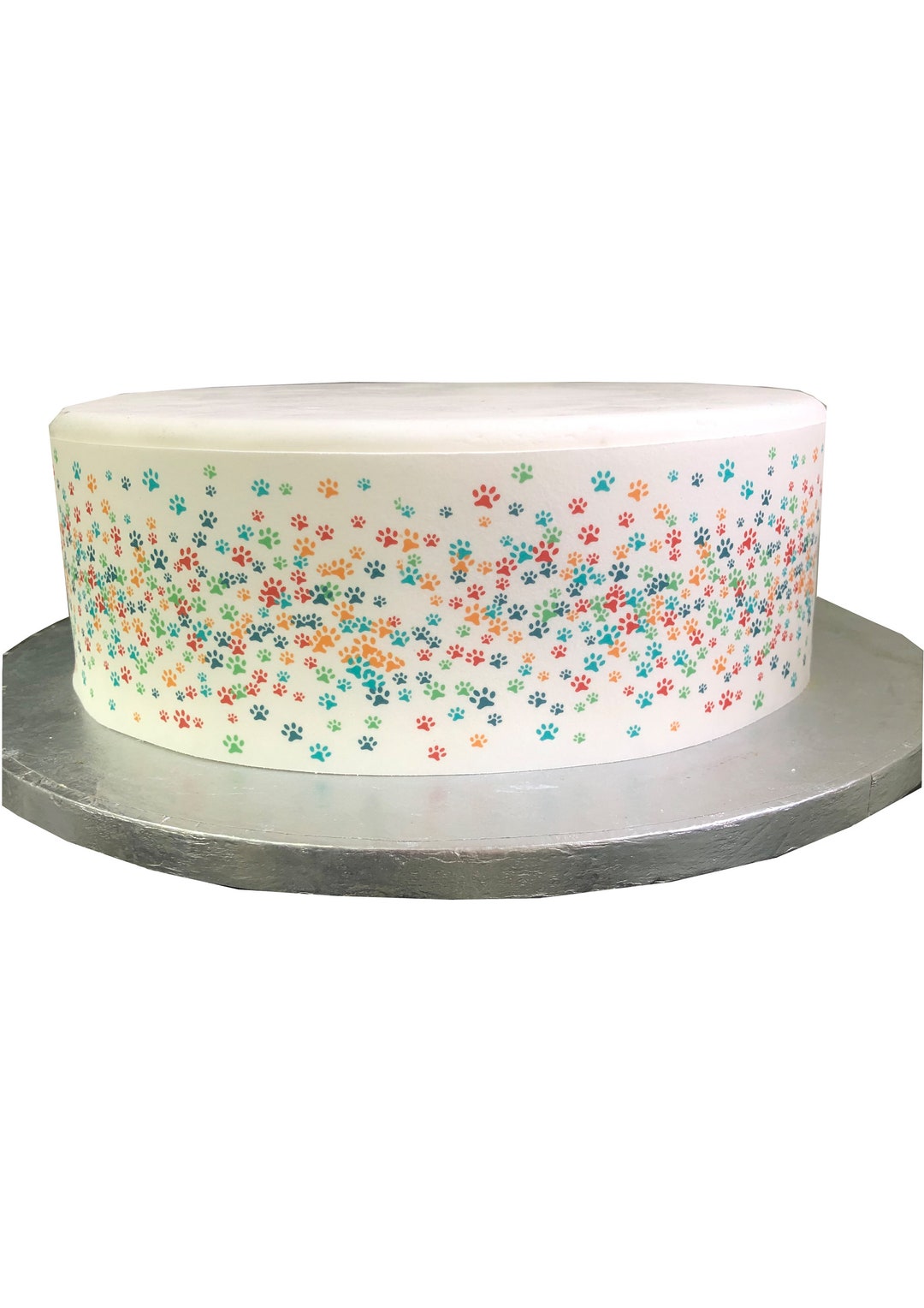 Colourful Dogs Cats Paw Prints Border Ribbon Icing Cake Decoration ...