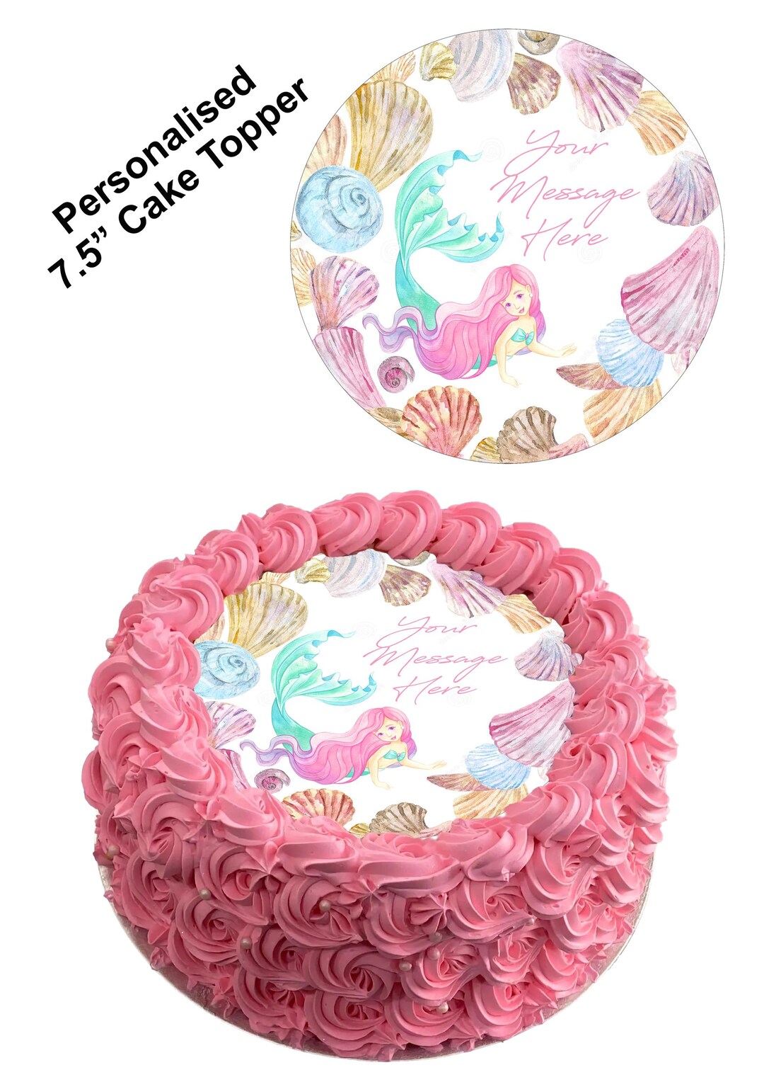 Personalised Mermaid Underwater Shells 7.5inch Circle Edible Icing Cake ...