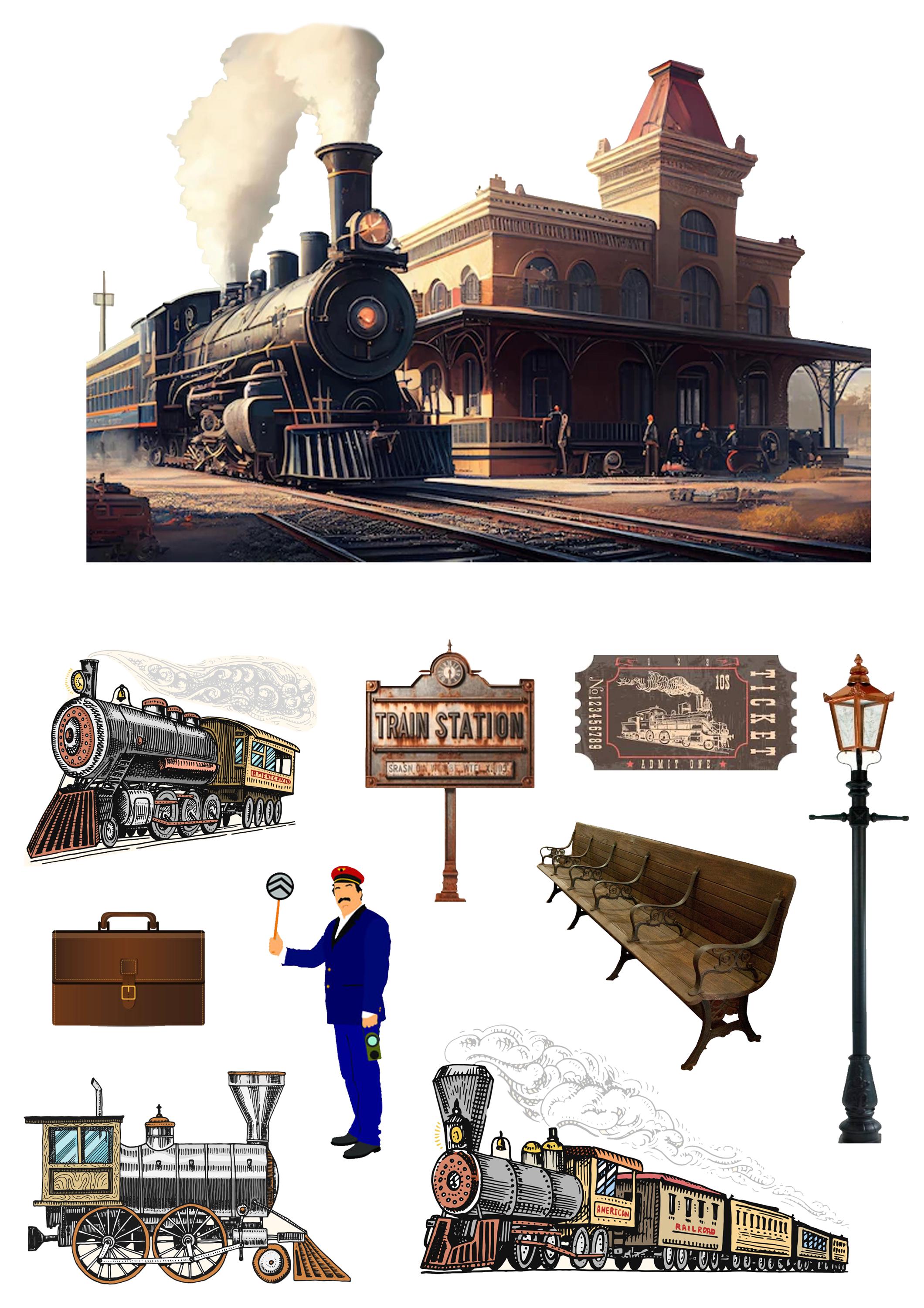 Vintage Steam Train Engine Edible Stand up Wafer Paper Cake Scene ...
