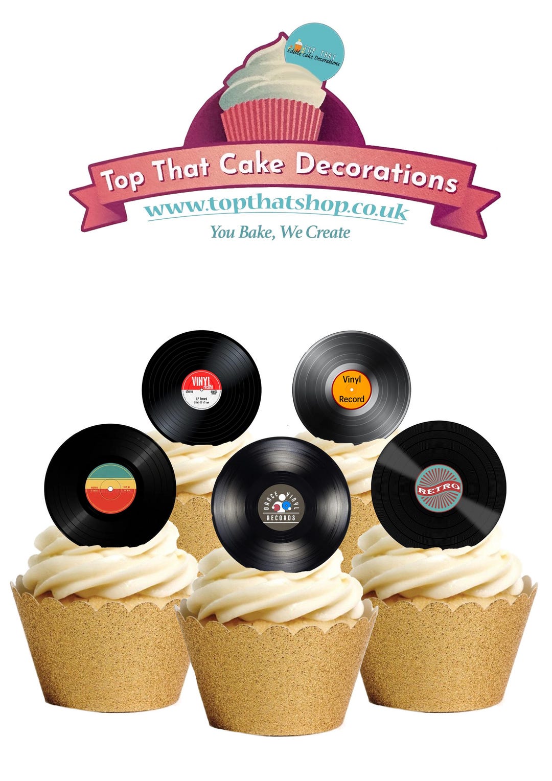 15 Pre-cut Vinyl Music Record Retro Disc Themed Edible Wafer Paper Card ...