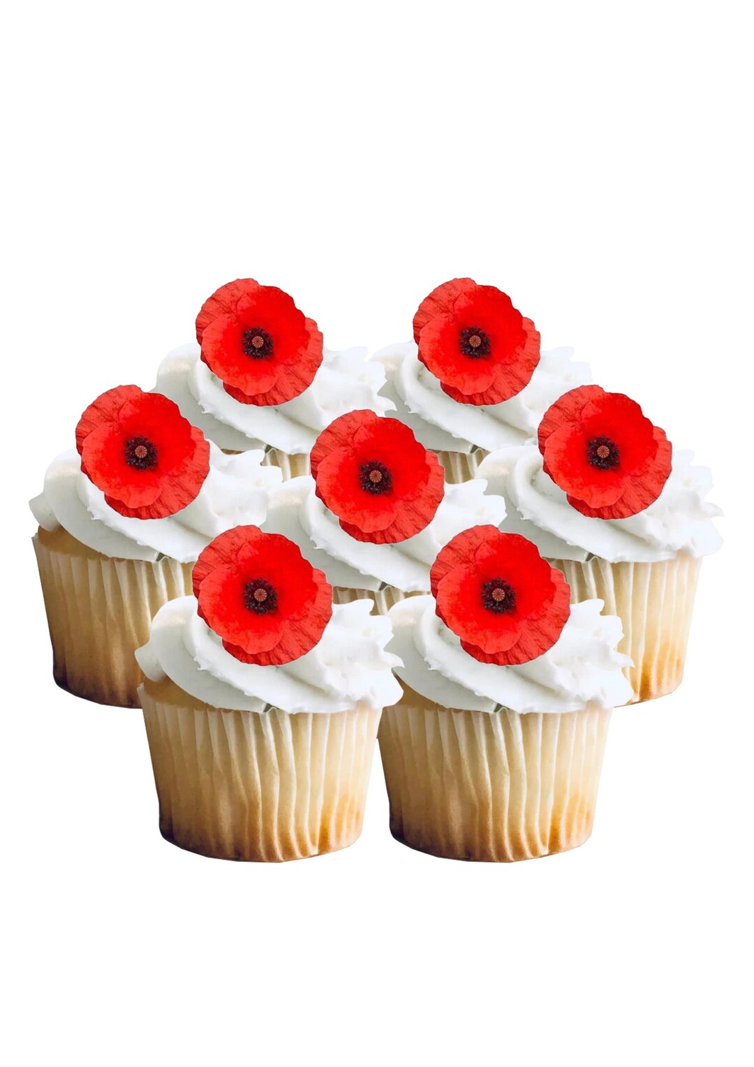 30 Poppy Flower Remembrance Edible Wafer Paper Cake Cupcake Toppers ...