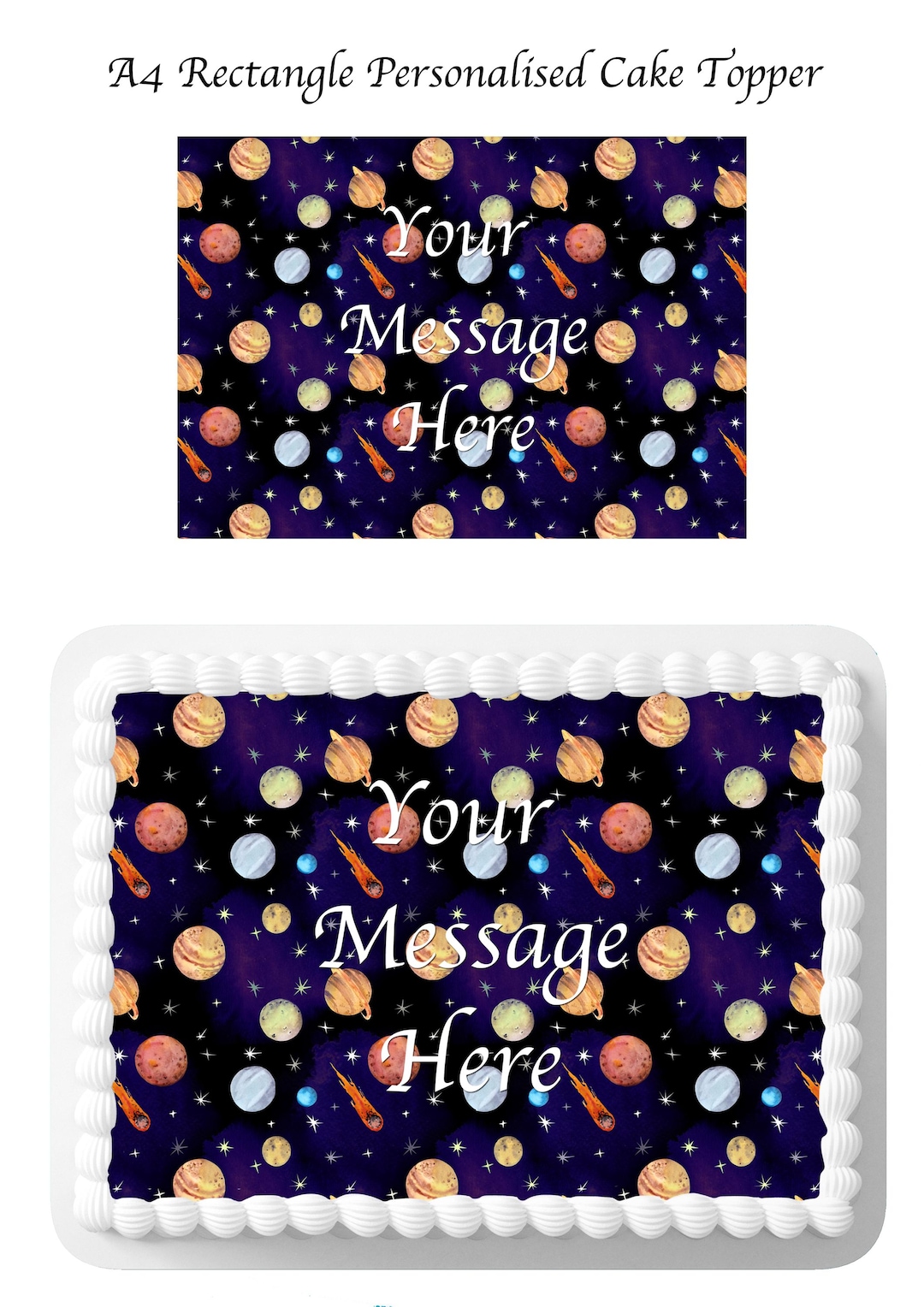 Personalised Message Planets Outer Space Design Rectangle A4 Shaped ...
