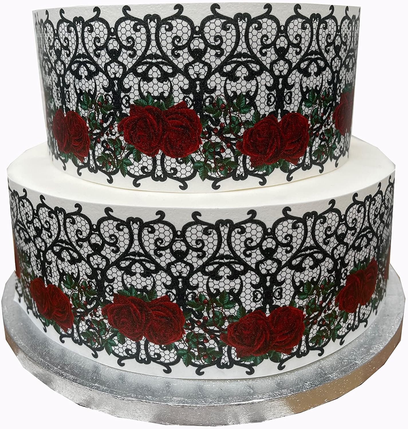Gothic Black Lace and Red Rose Border Ribbon Icing Cake Decoration ...