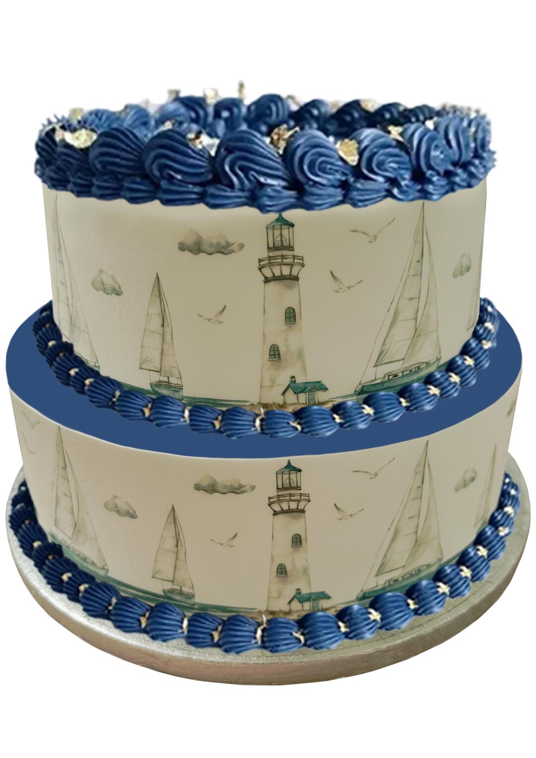 Yacht Sailing Lighthouse Edible Cake Border Ribbon Icing Cake ...