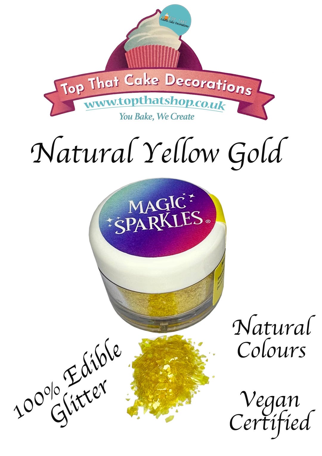 Magic Sparkles Fully Edible Glitter 2g of Yellow Gold - 100% Edible ...