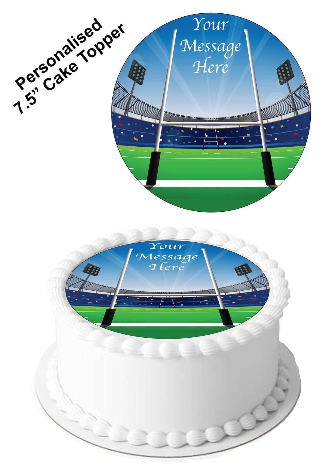 Personalised Rugby Sport Stadium 7.5inch Circle Edible Icing Cake ...