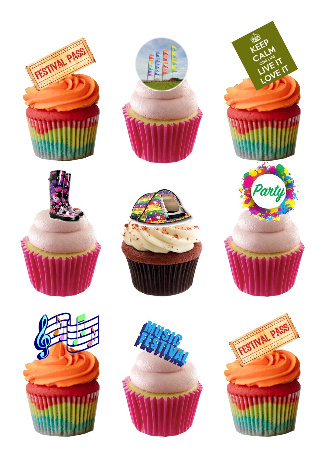 24 Stand up Summer Music Festival Edible Wafer Paper Card Cake Cupcake ...