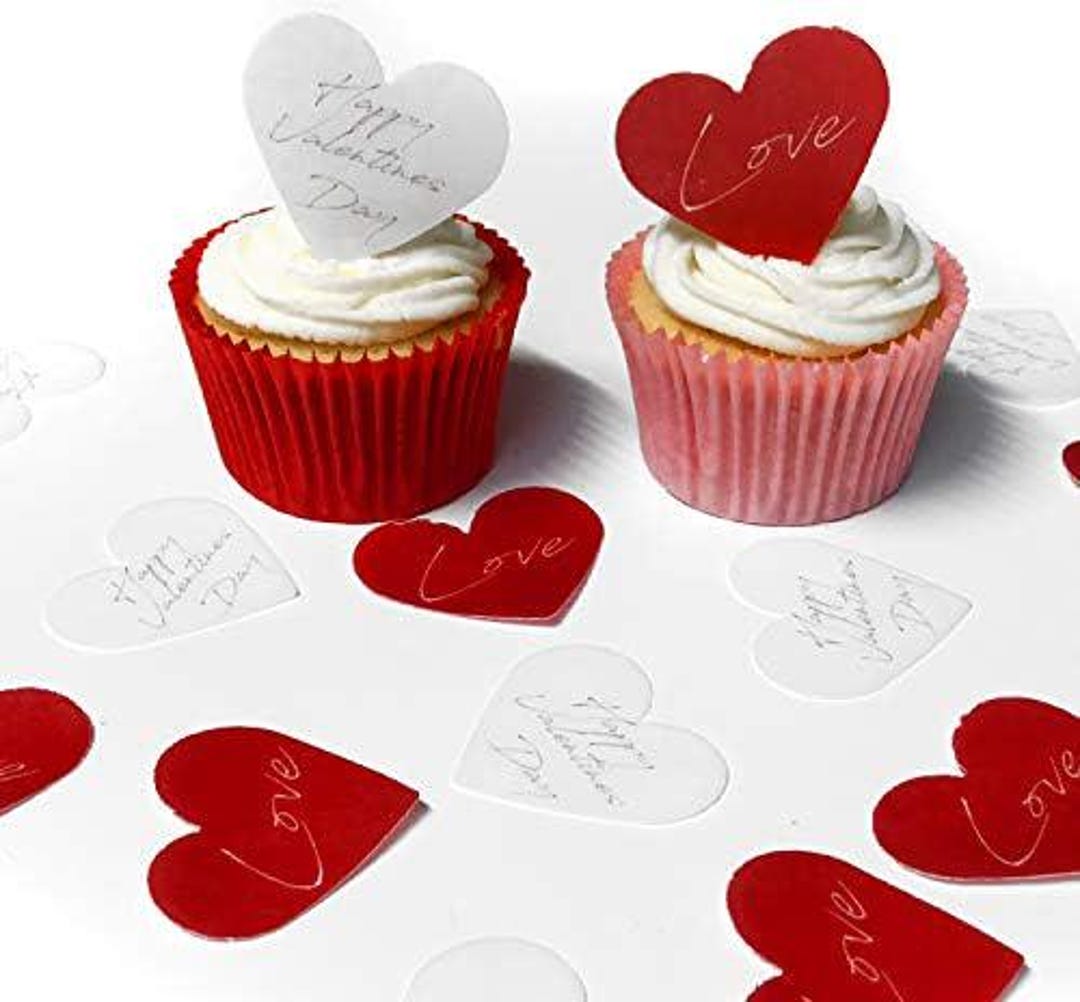 15 Precut Red and White Valentines Day Hearts Edible Wafer Paper Cake ...