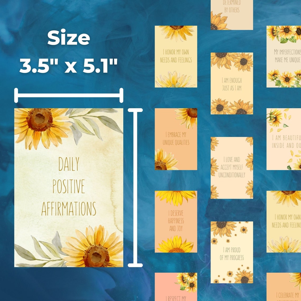 60 Printable Affirmation Cards, Positive Affirmations, Sunflower ...