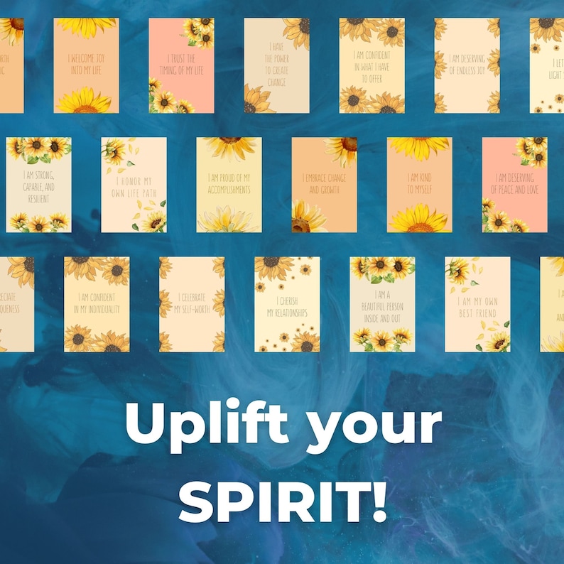 60 Printable Affirmation Cards, Positive Affirmations, Sunflower ...