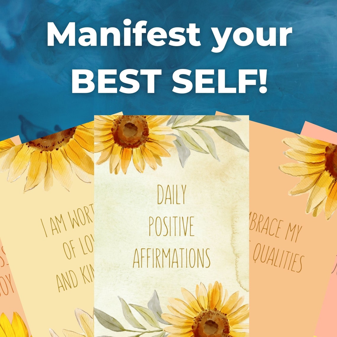 60 Printable Affirmation Cards, Positive Affirmations, Sunflower ...