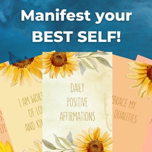 60 Printable Affirmation Cards, Positive Affirmations, Sunflower ...