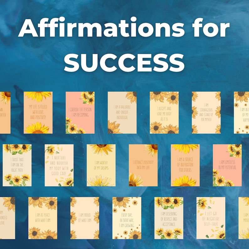 60 Printable Affirmation Cards, Positive Affirmations, Sunflower ...