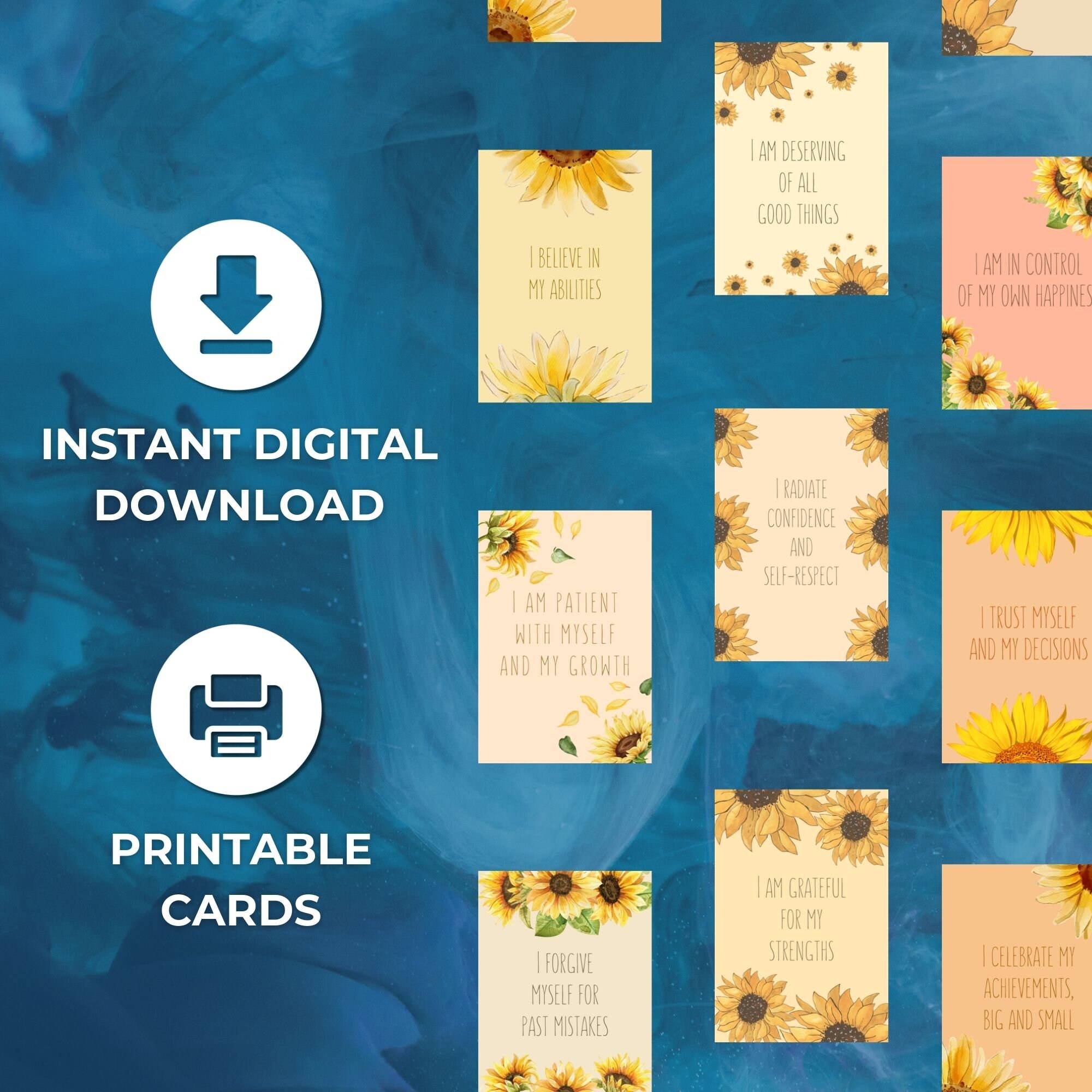60 Printable Affirmation Cards, Positive Affirmations, Sunflower ...