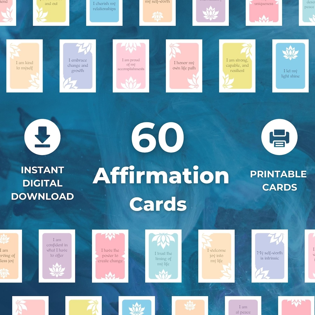 60 Printable Affirmation Cards, Positive Affirmations, Lotus Digital ...