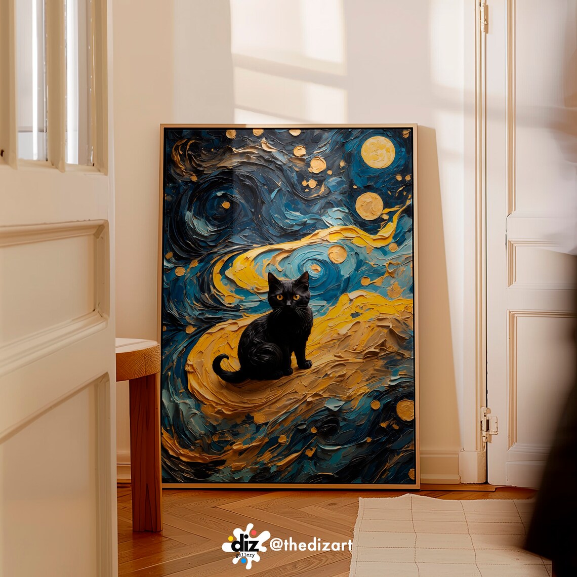 Van Gogh STARRY NIGHT Black Cat ART, Pet Animal & Starry Moon Painting ...