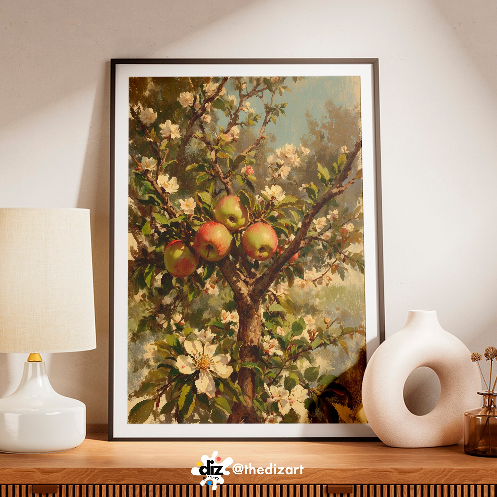 Apple Tree Art Print Vintage Botanical Wall Art, Apple Tree Painting ...
