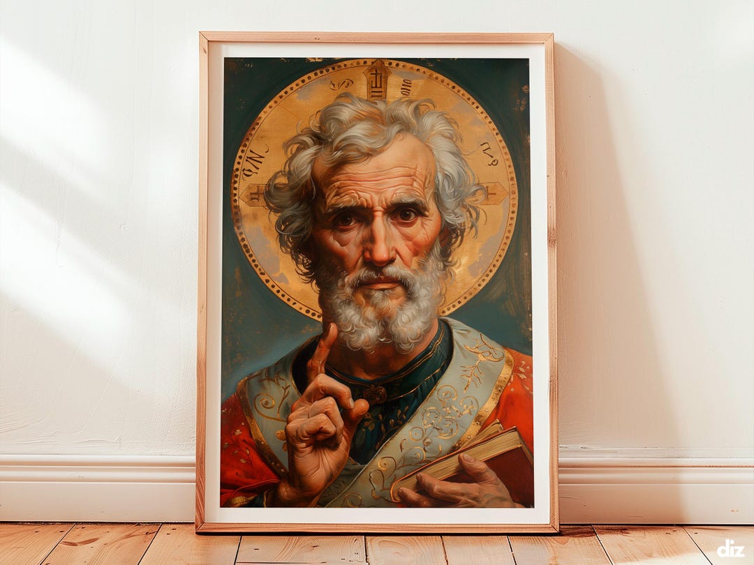 Saint Nicholas Art Print: Bishop With Gospel and Blessing, Christian ...