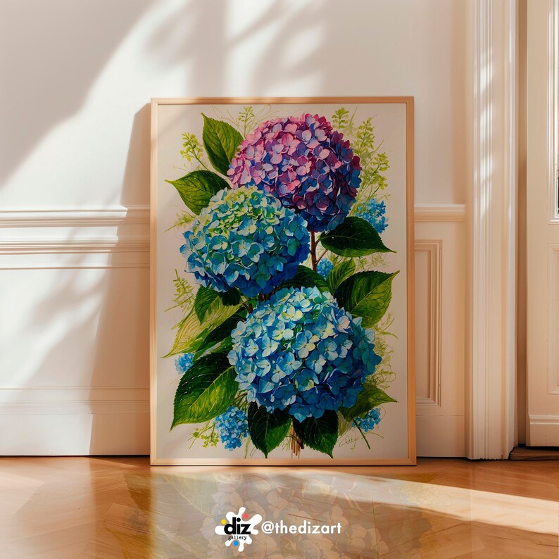 Hydrangea Garden Art Print - Botanical Wall Art, Hydrangea Painting ...