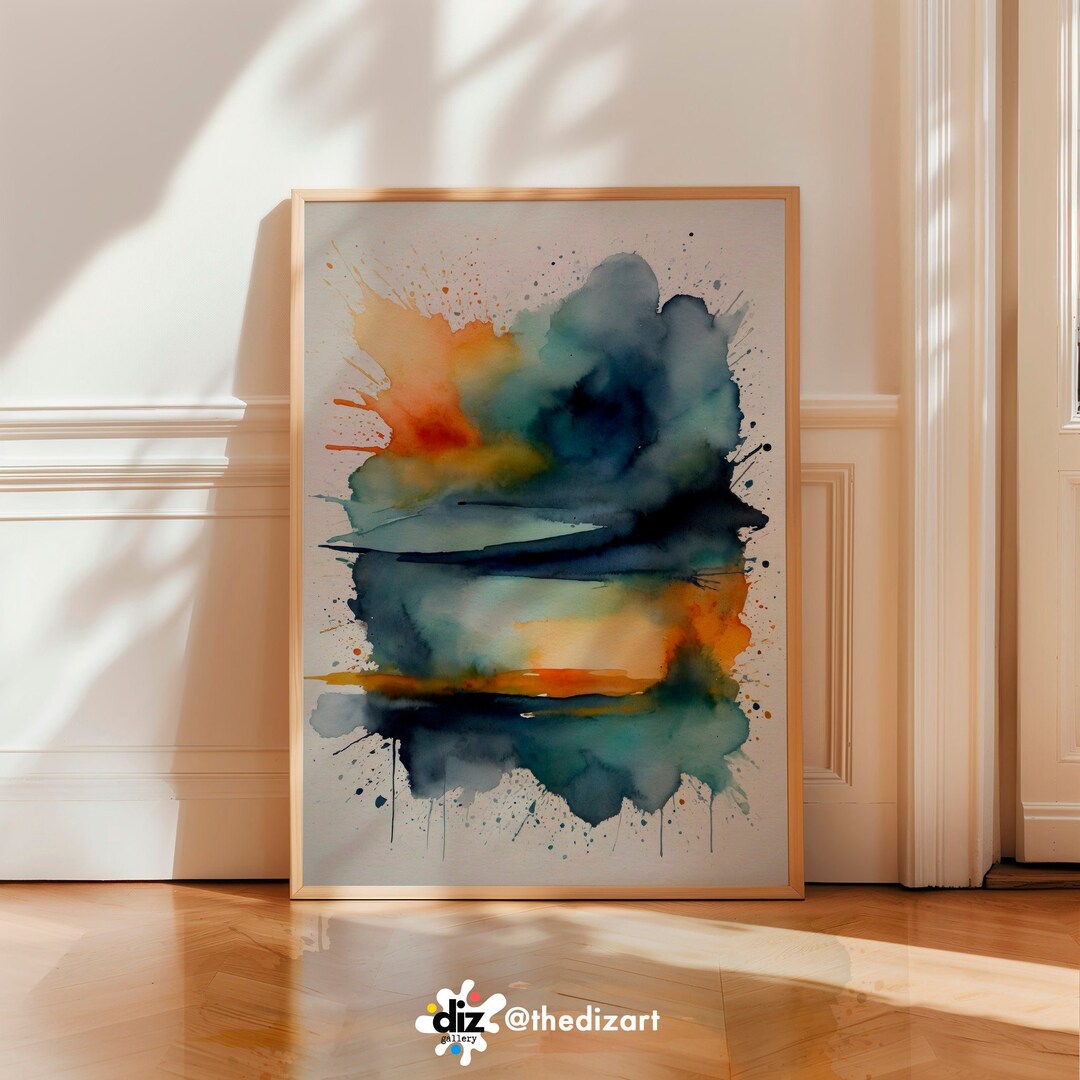 Abstract Watercolor Landscape Printable Art, Warm and Cool Tones Wall ...