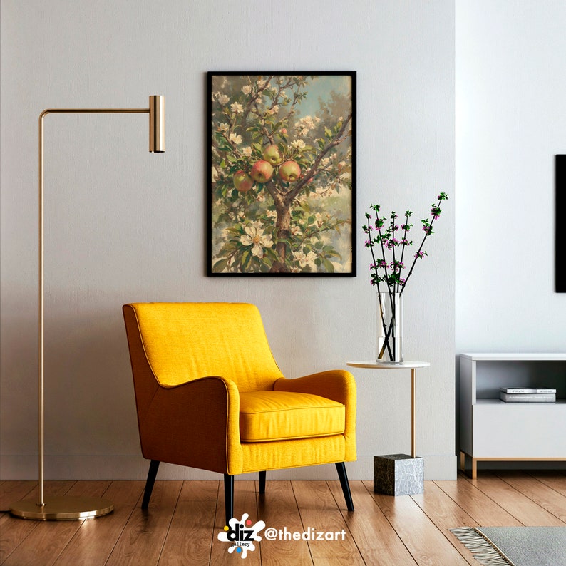 Apple Tree Art Print Vintage Botanical Wall Art, Apple Tree Painting ...