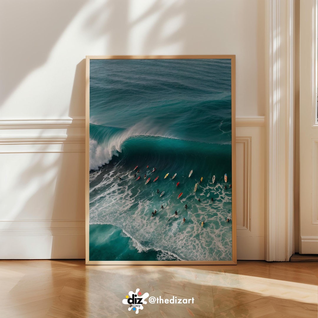 Aerial Surfers Wall Art: Dynamic Coastal Surf Scene With Bold Ocean ...