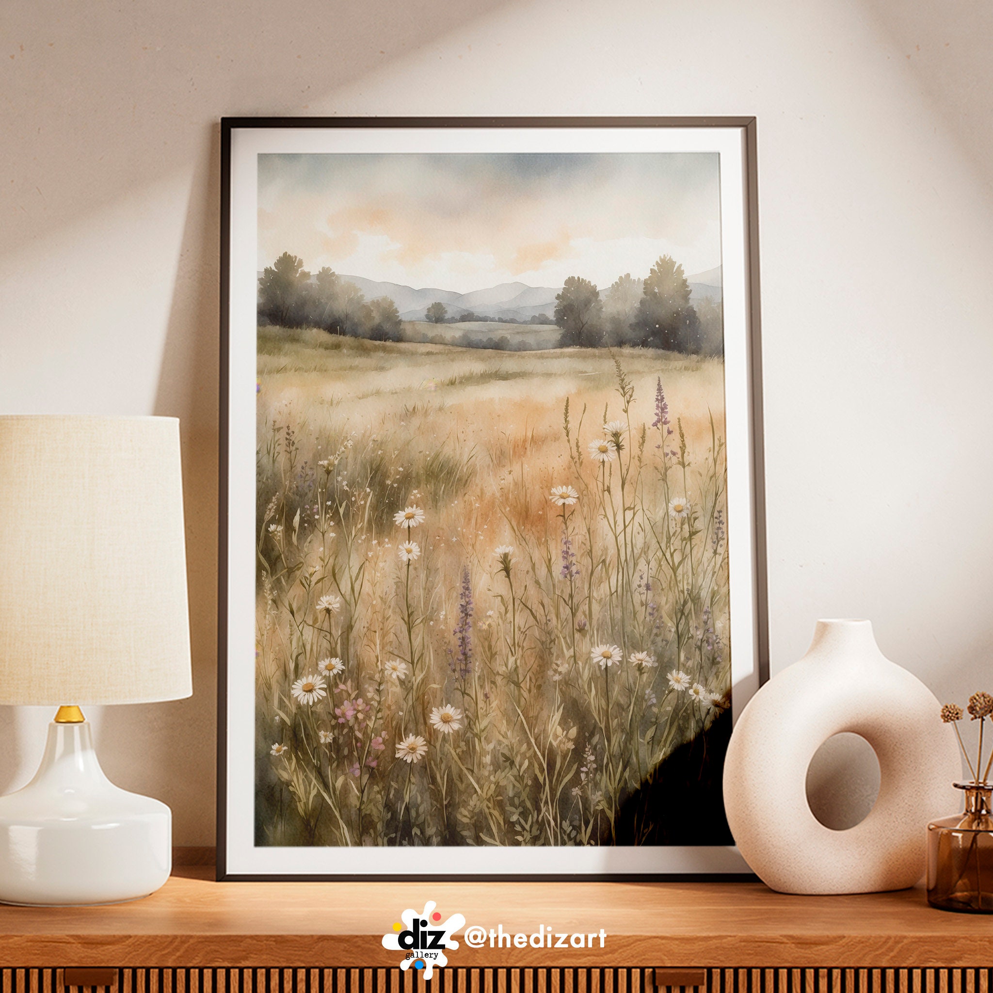 Wildflower Field Art Print Printable Wall Art, Rustic Wall Decor, Moody Countryside - Etsy
