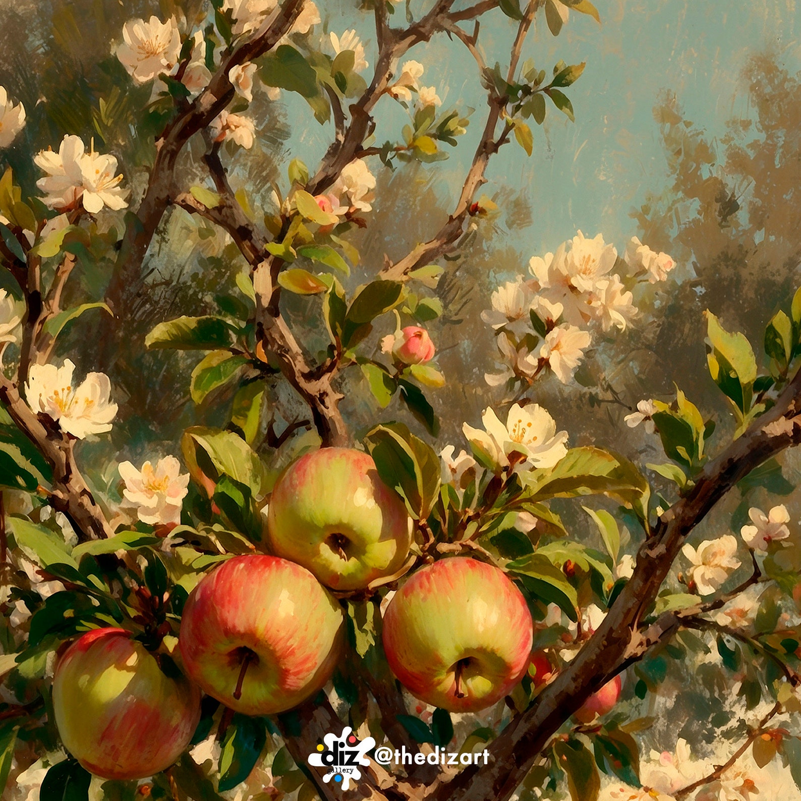 Apple Tree Art Print Vintage Botanical Wall Art, Apple Tree Painting ...
