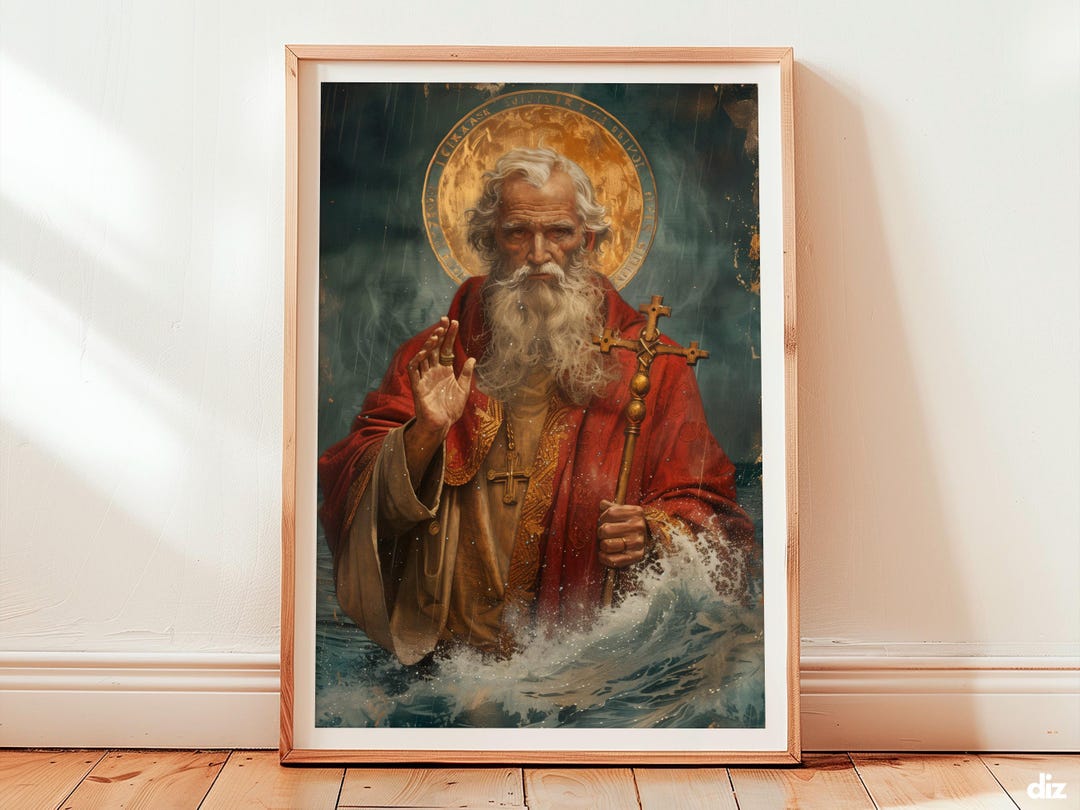 Saint Nicholas Art Print: Blessing Above the Storm, Catholic Wall Art ...