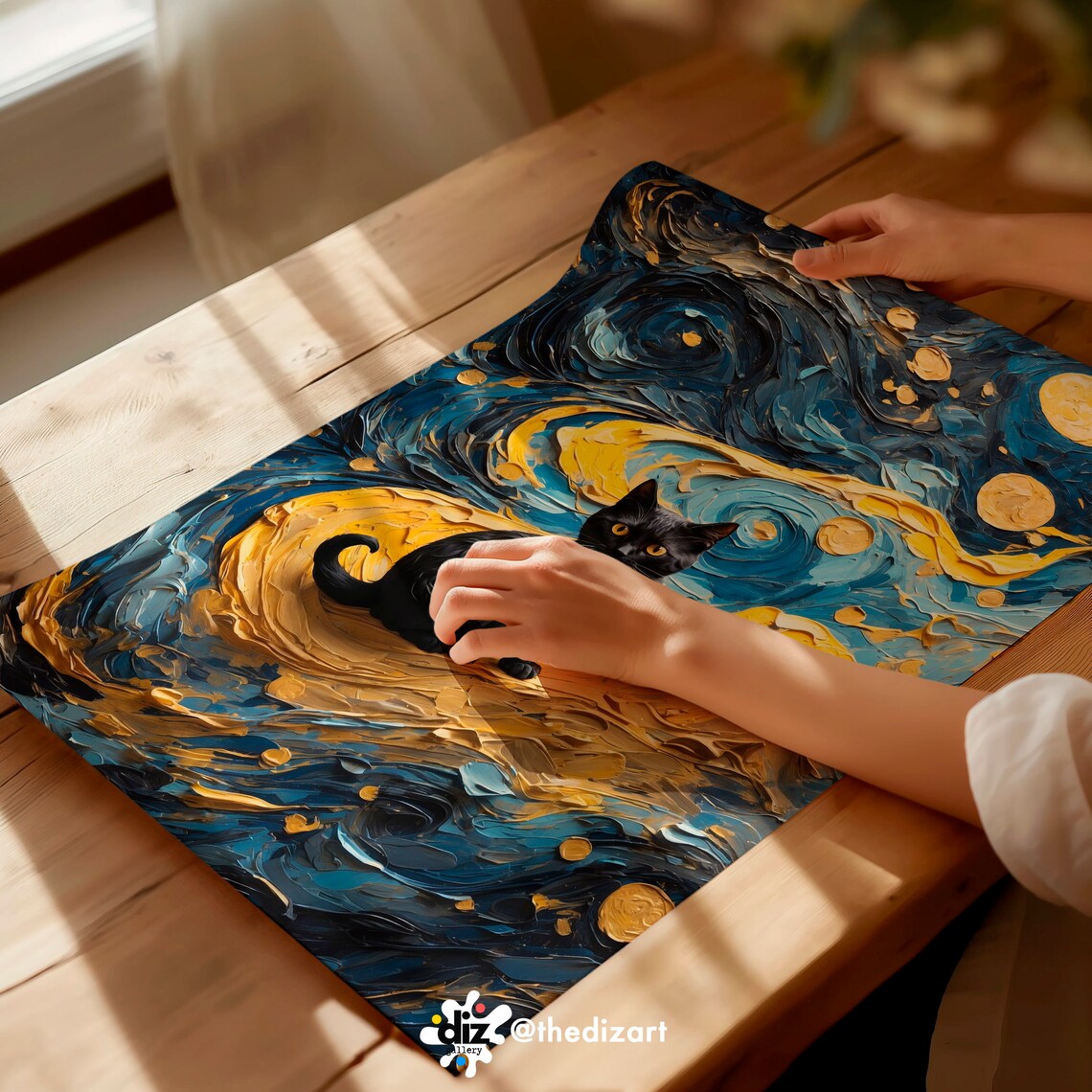 Van Gogh STARRY NIGHT Black Cat ART, Pet Animal & Starry Moon Painting ...